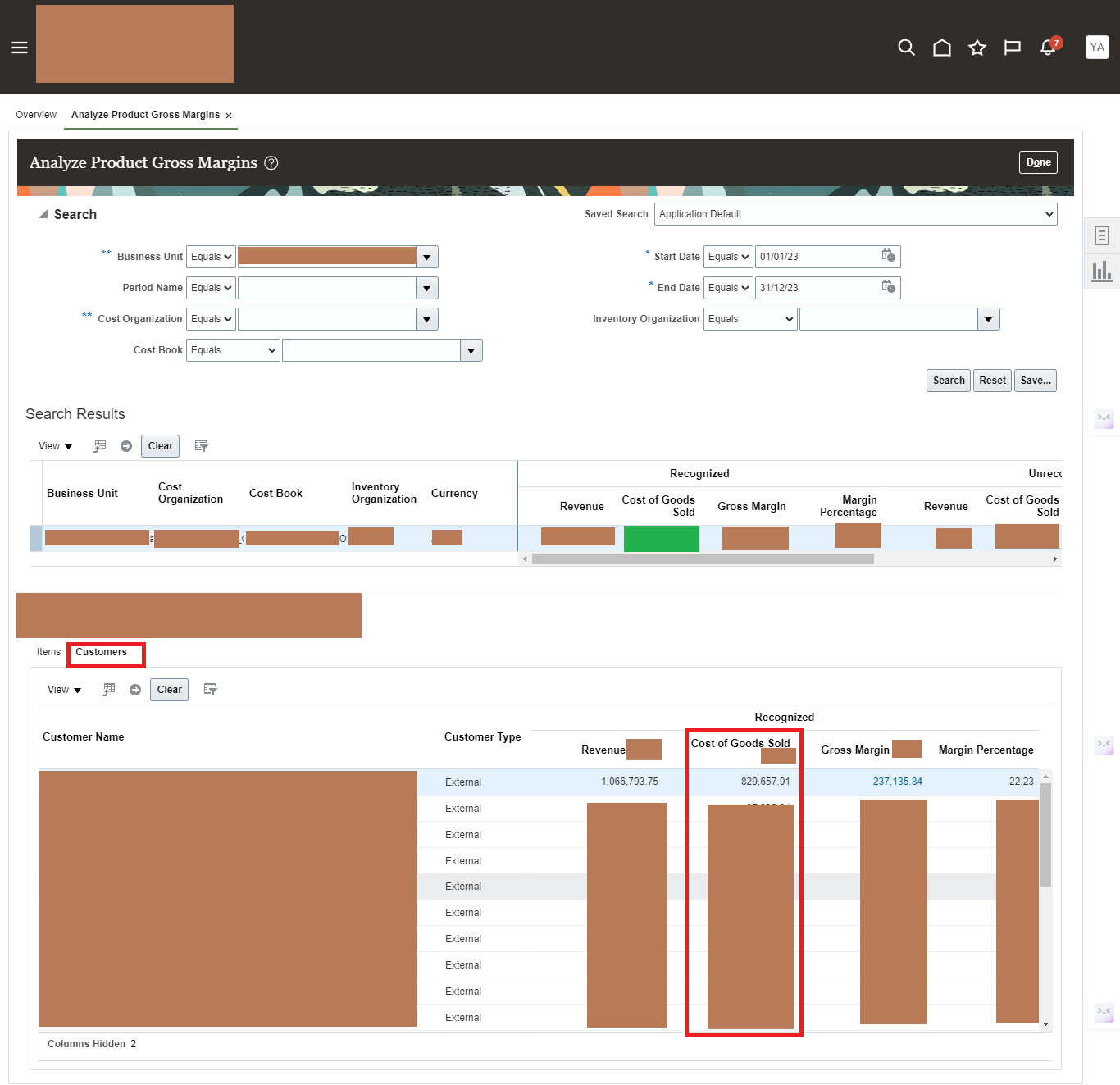Query To get the COGS (Cost of Goods Sold) in a BI Report — Cloud Customer Connect