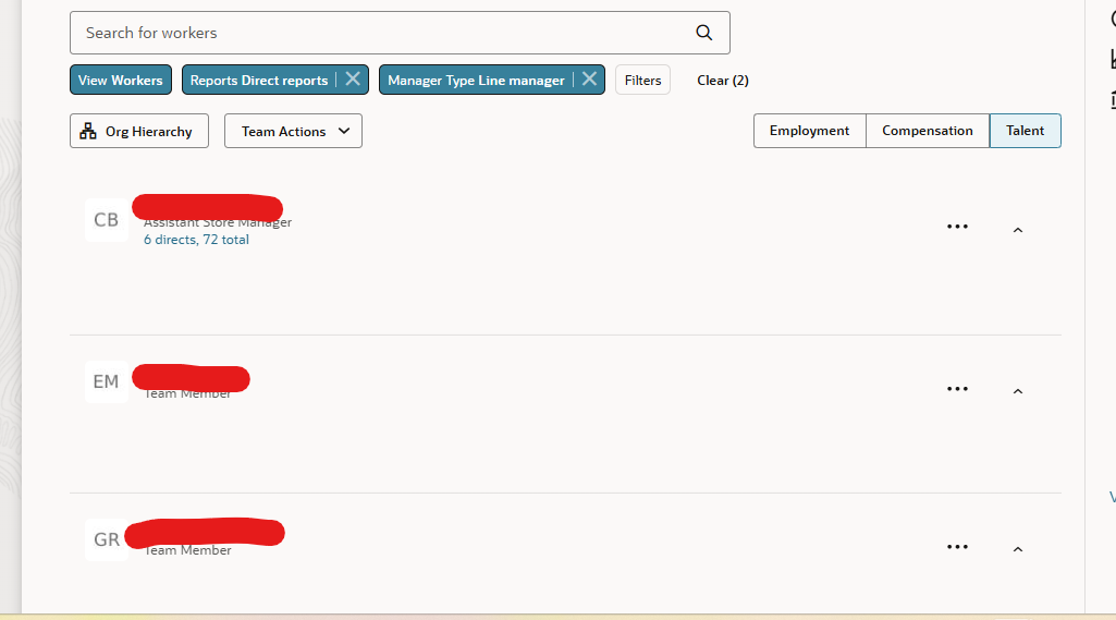 What displays on talent tab in team activity centre — Cloud Customer ...