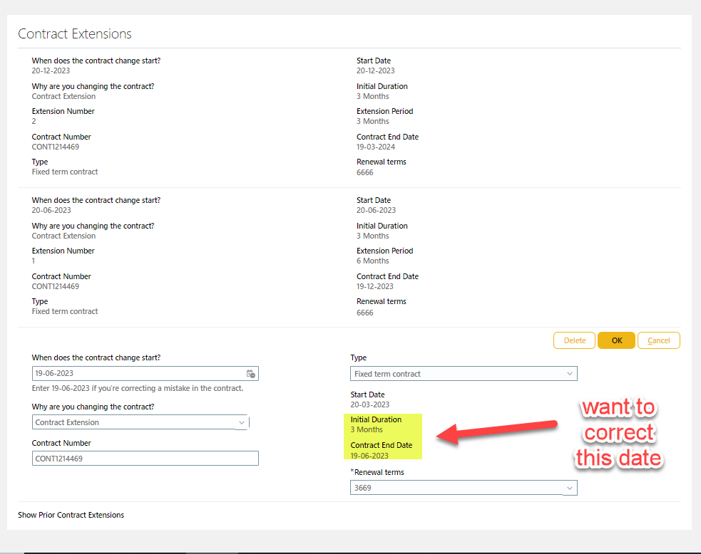 How to correct Prior Contract End dates which are loaded during data ...