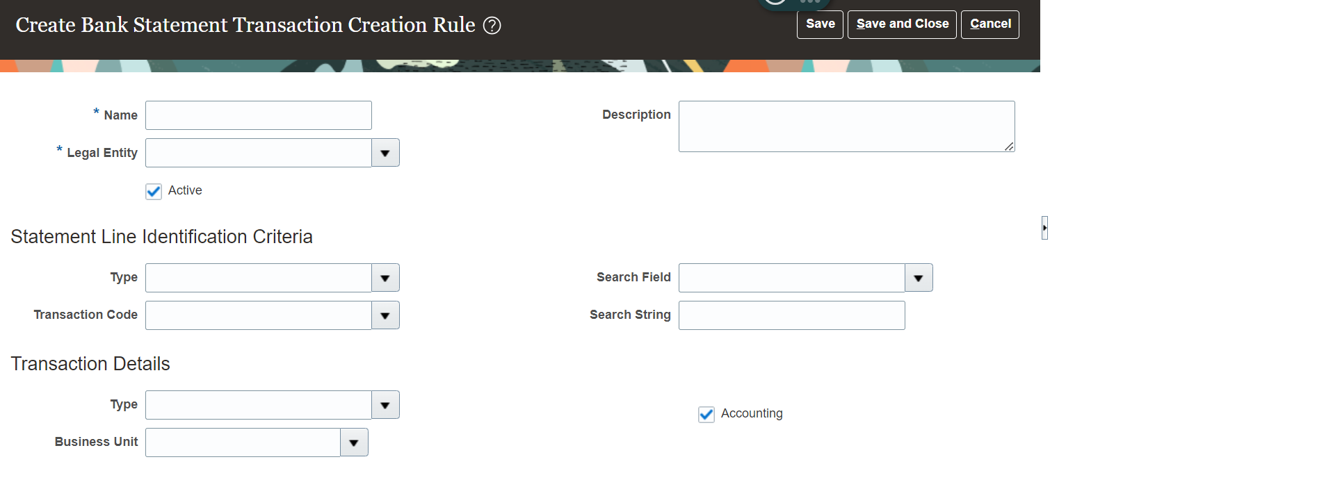 Manage Bank Statement Transaction Creation Rules — Cloud Customer Connect
