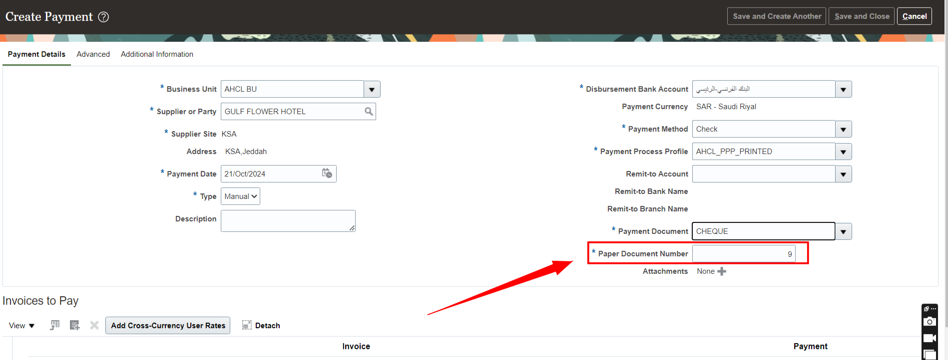 Can We Make Paper Document Number Restricted Not Editable While Creating Payment — Cloud