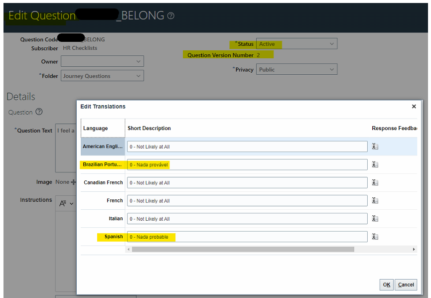 How to Translate existing In Use Questions and Questionnaires — Cloud Customer Connect