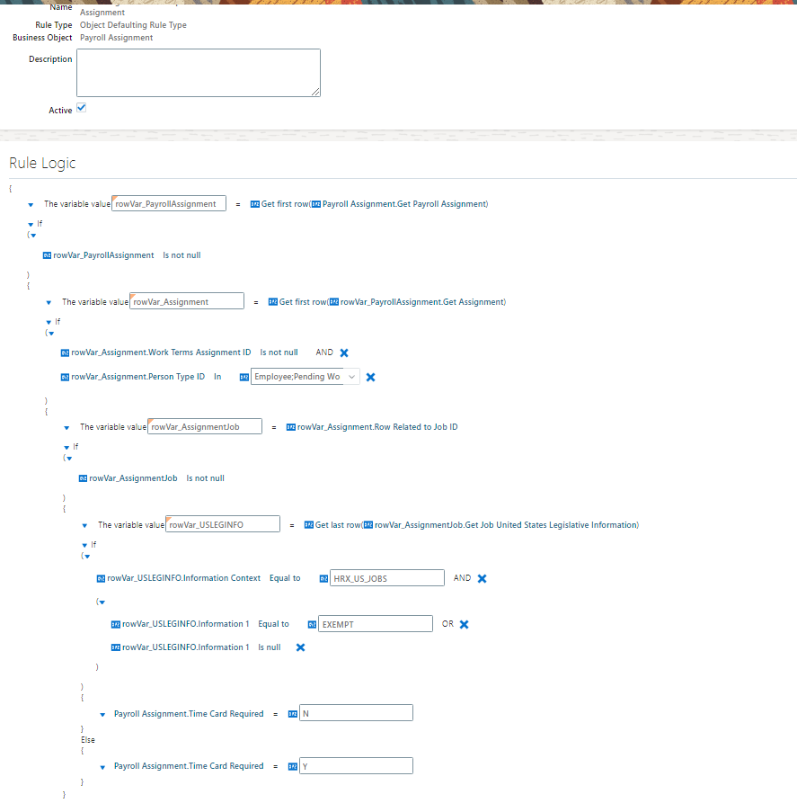Default rule for 'Time Card Required for Assignment' based on Job FLSA ...