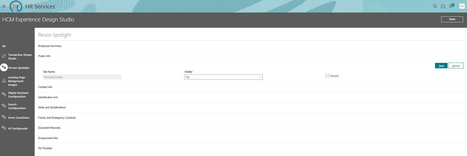 Tabs employment info & Skills and qualification shown in person ...