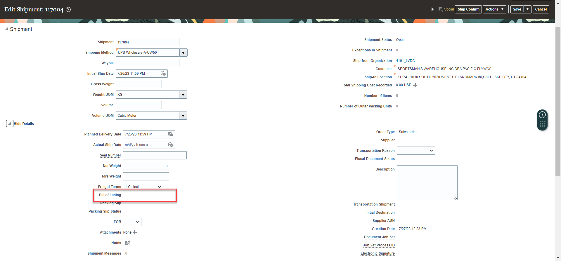 how to manually enter BOL number in shipment header? — Cloud Customer ...