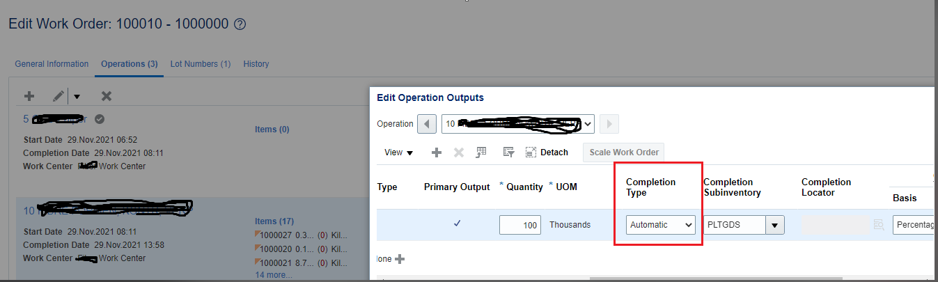How to default WO Completion type as 'Automatic' instead of 'Manual' on ...