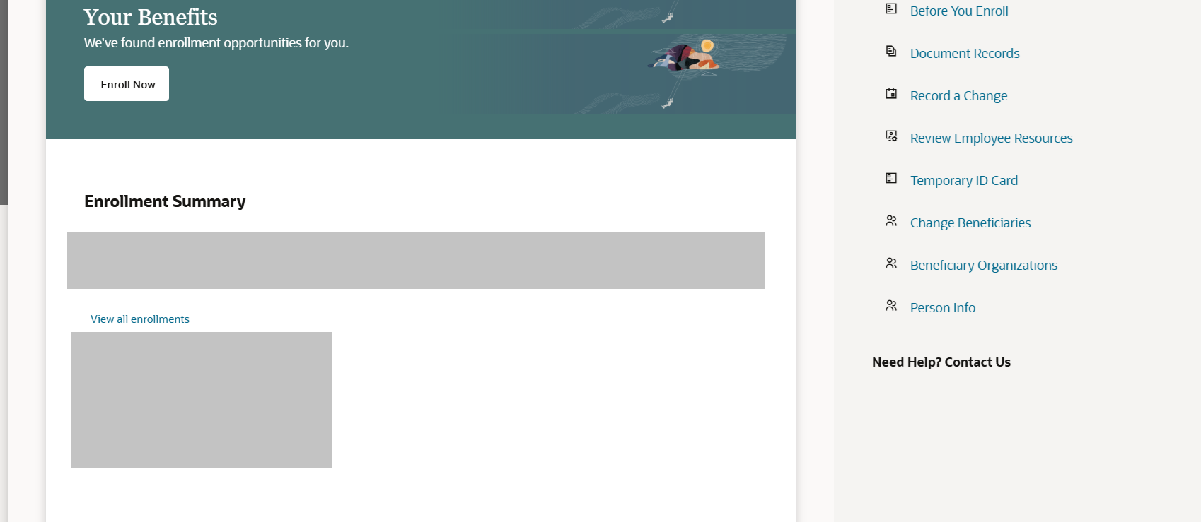 The default need help section is blank for employee - Me > Benefits ...