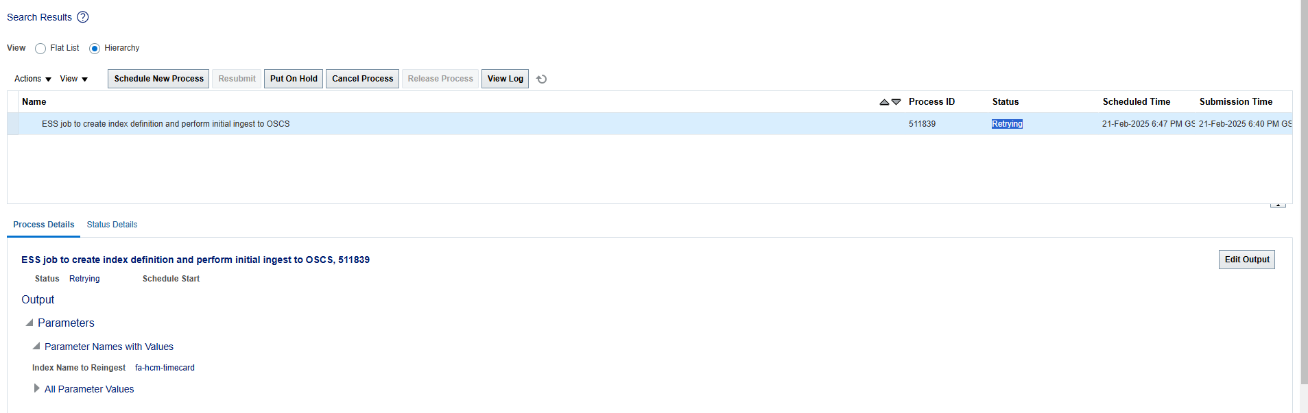 Ess Job To Create Index Definition And Perform Initial Ingest To Oscs Fa Hcm Timecard