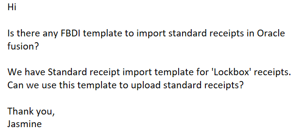 Is There Any Fbdi Template To Import Standard Receipts In Oracle Fusion — Cloud Customer Connect
