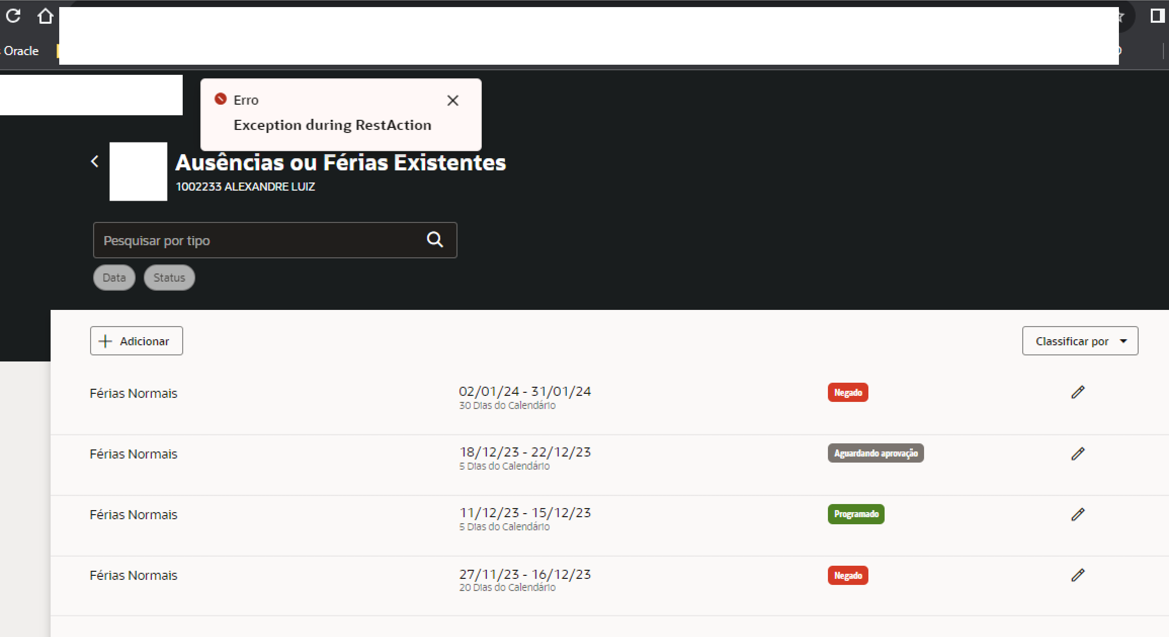 Page Existing Absences Redwood It Shows The Error Exception During Restaction — Cloud