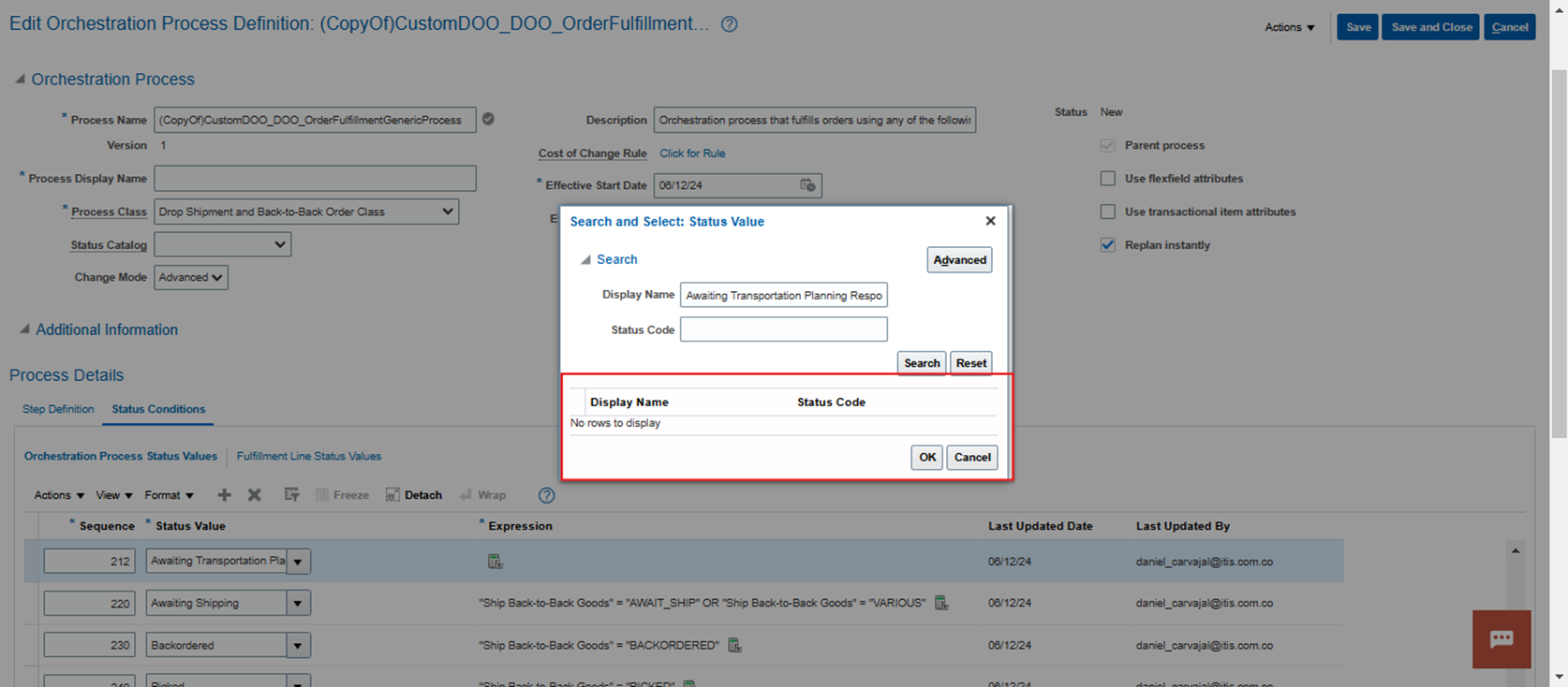 Process class Drop shipment and back-to-back do not have status values ...