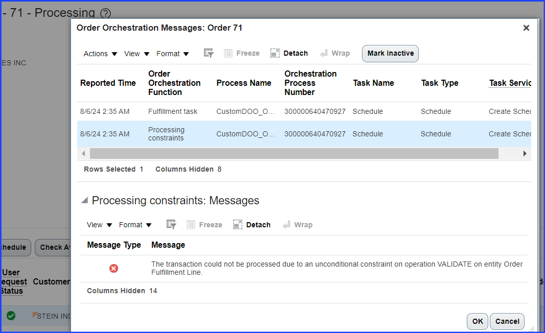 Not Be Processed Due To An Unconditional Constraint On Operation Validate On Entity Order