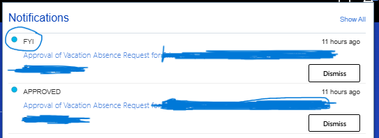 how to turn off FYI notification from the bell icon if an absence is ...
