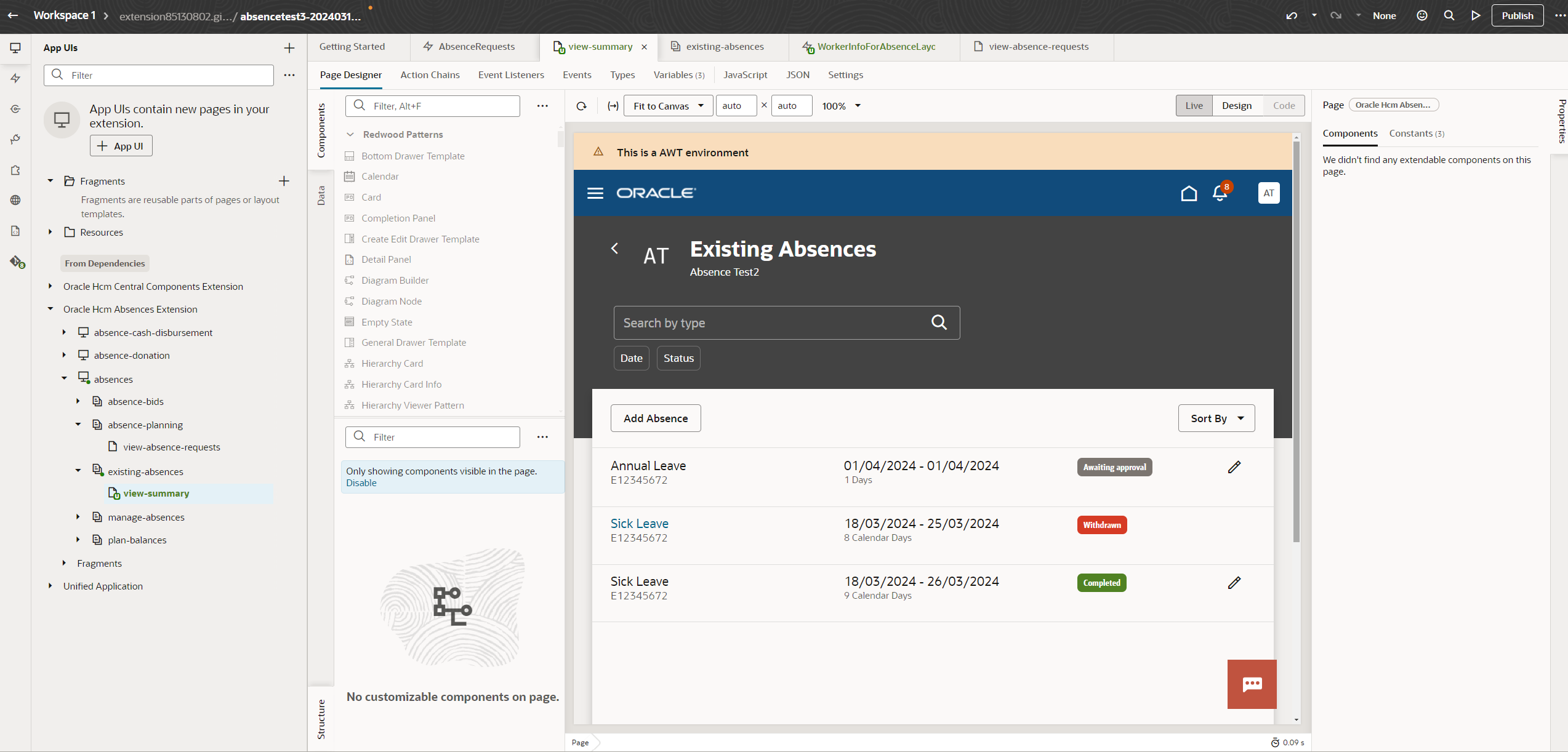 Not able to see any rule sets associated with existing absences page in ...
