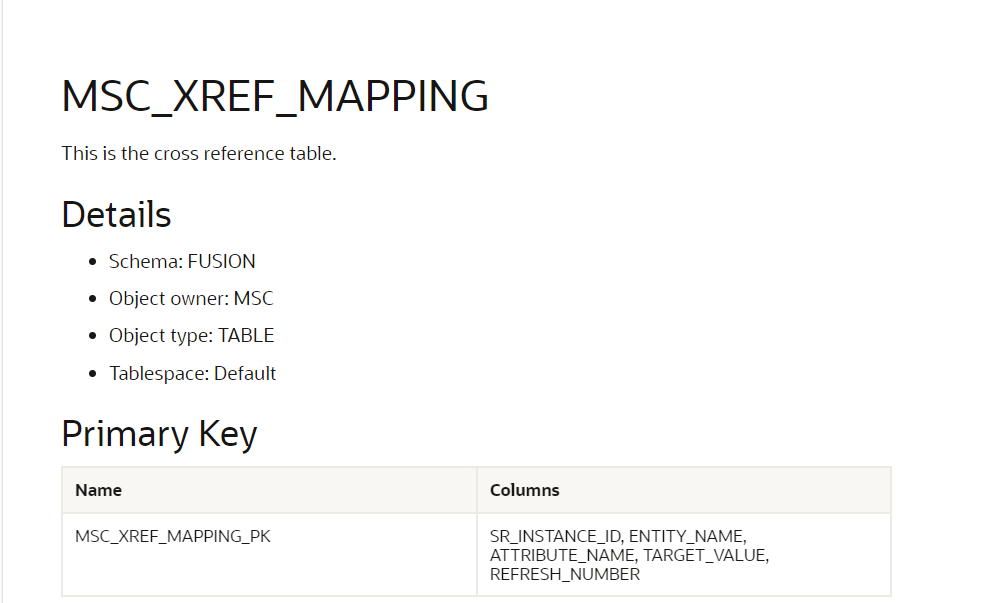 what is the PVO for msc_xref_mapping table in Oracle fusion? — Cloud ...
