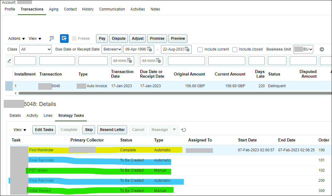 SQL to find Automatic Collections Transaction Strategy Tasks with "To Be Created" status — Cloud ...