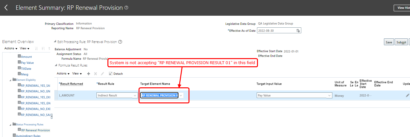 Status Processing Rule: Element is not appearing in Target Element Name Column — Cloud Customer ...
