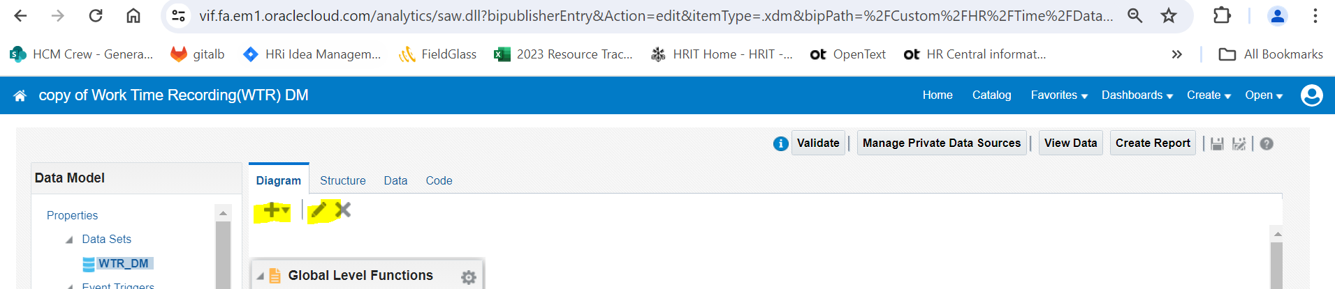 Hide Diagram Tab In Data Model For The Bip Report For Users With Particular Fusion Hcm Role
