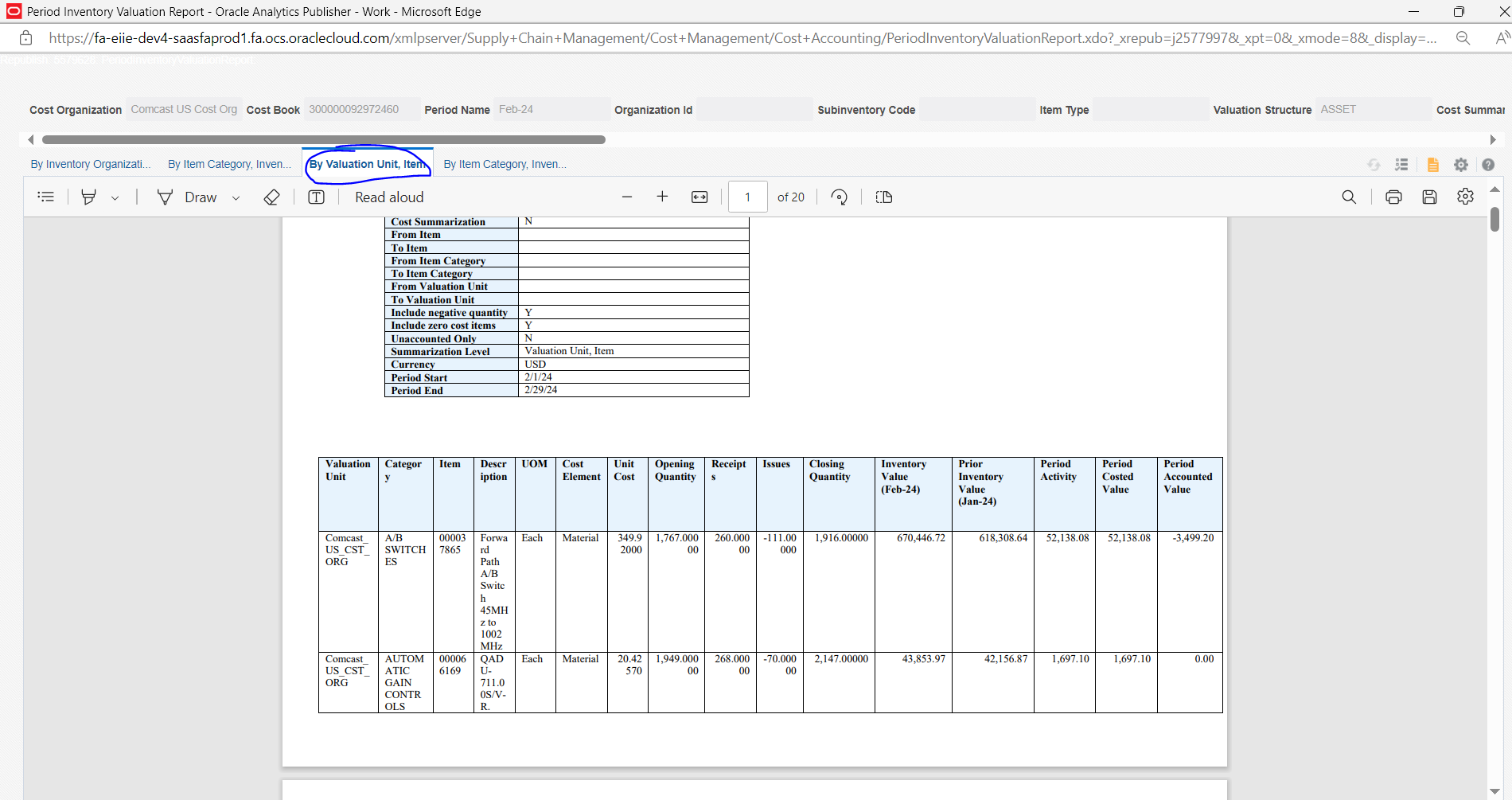 Period Inventory Valuation Report not showing data on certain tab ...