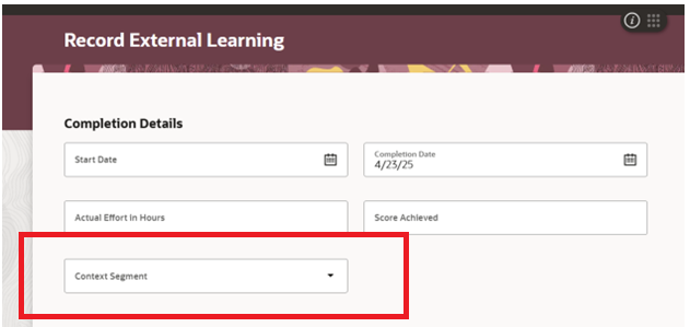 Instructions on how to create a DFF on the Record External Learning — Cloud Customer Connect