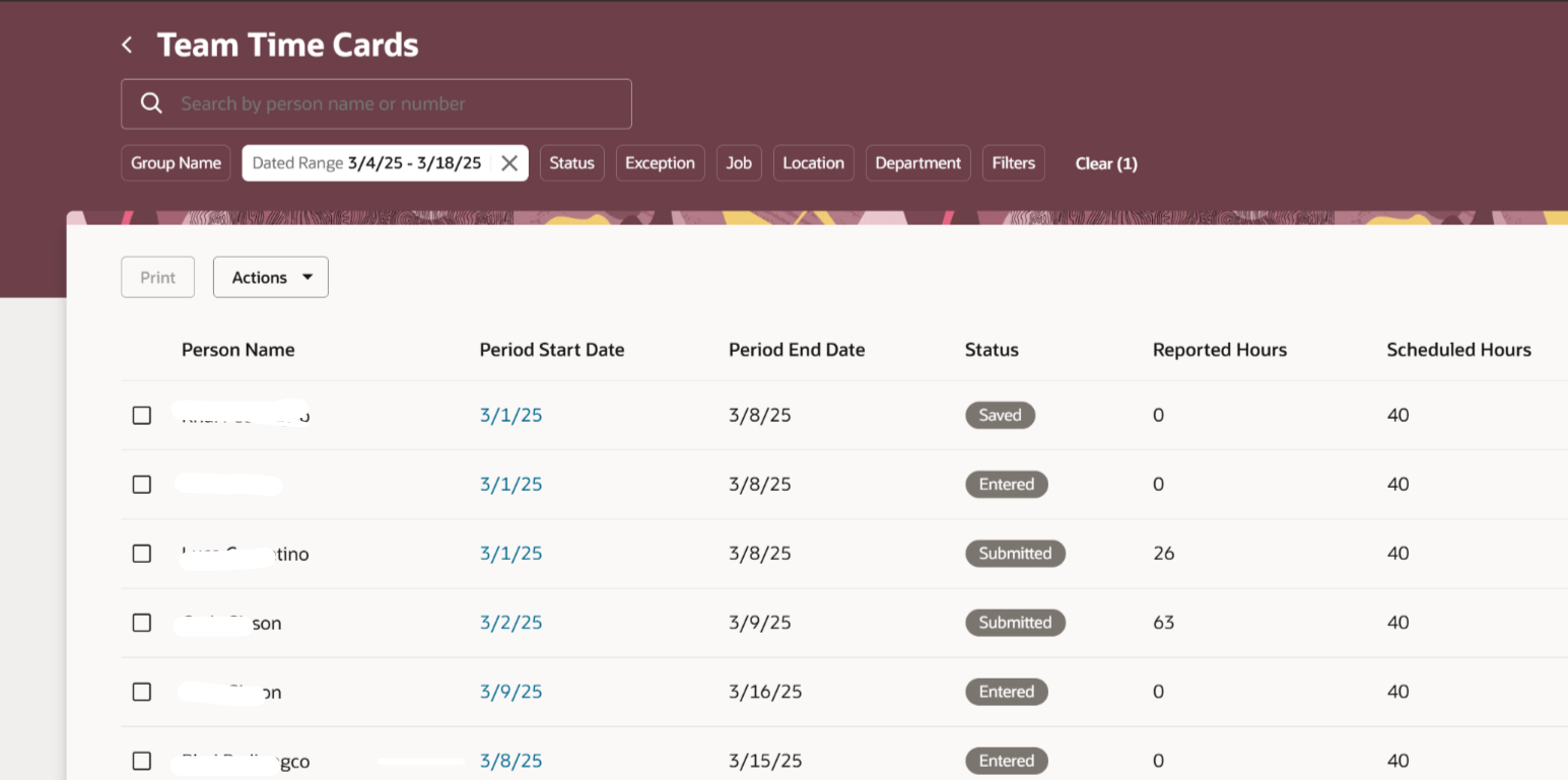 Trying to access team time card and when clicking the time card of ...