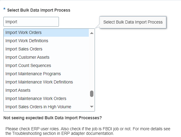 Bulk data import process name for inventory transactions in OIC Integration — Cloud Customer Connect