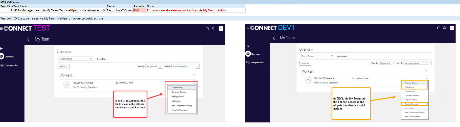 Unable to see absence quick actions in redwood my team ellipses — Cloud Customer Connect