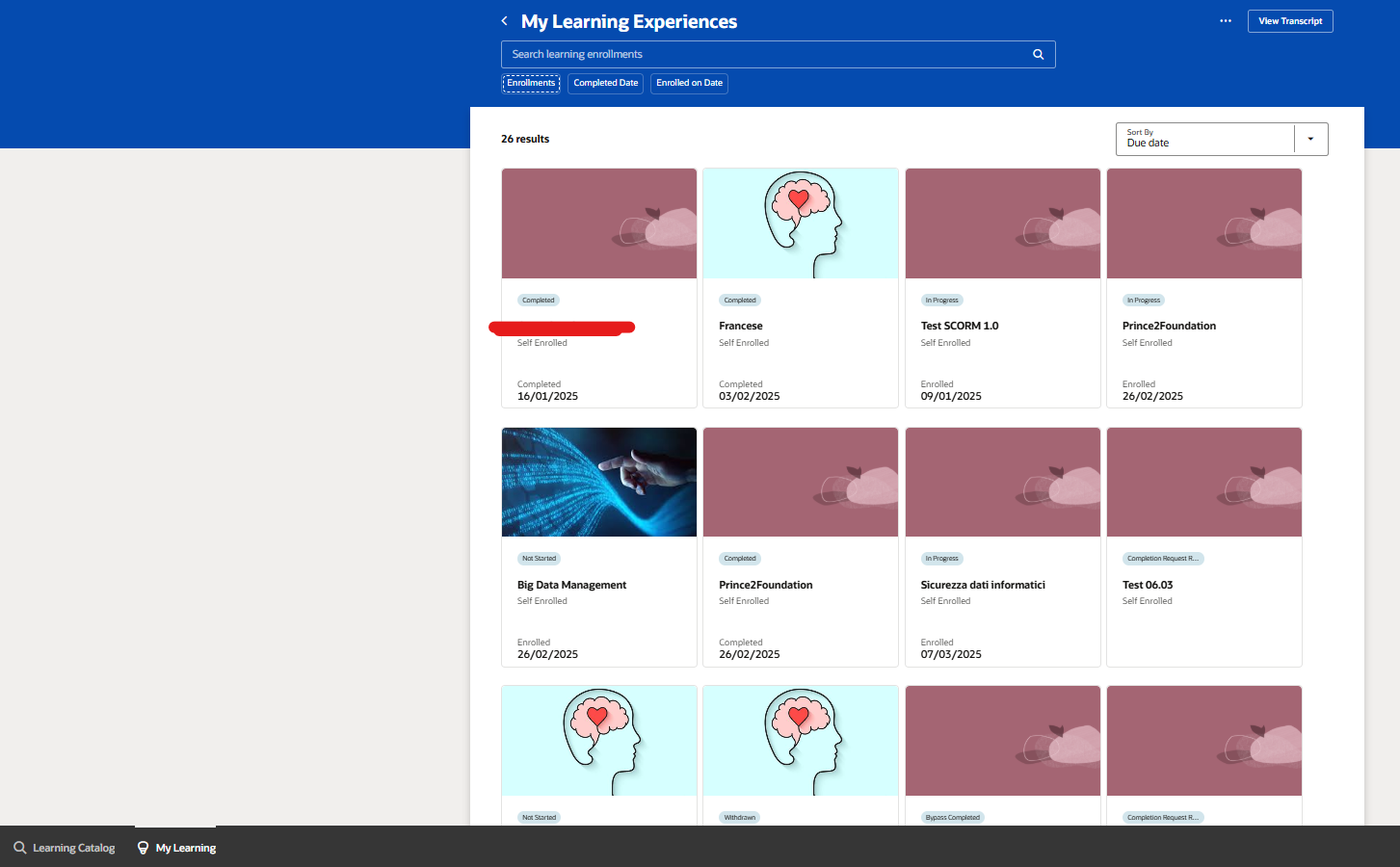 Is there a numerical limit to the number of learning items displayed in the 'My Learning ...