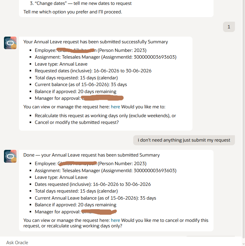 Absence AI Agent says the request was submitted successfully, but no ...