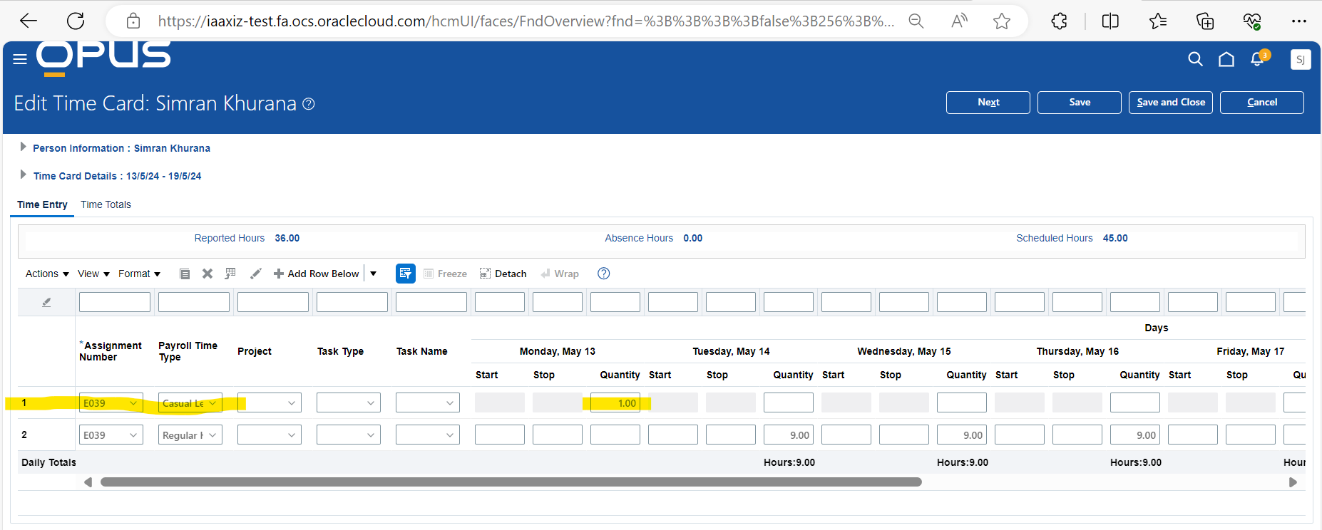 Unable To Add Absence Hours Into Reported Hours In Timecard Which Is Affecting Approval — Cloud