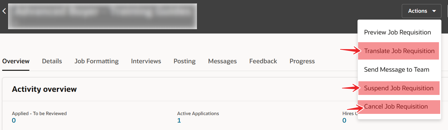 Redwood How To Hide Actions And Tabs Sections For Hiring Manager Job Requisition — Cloud