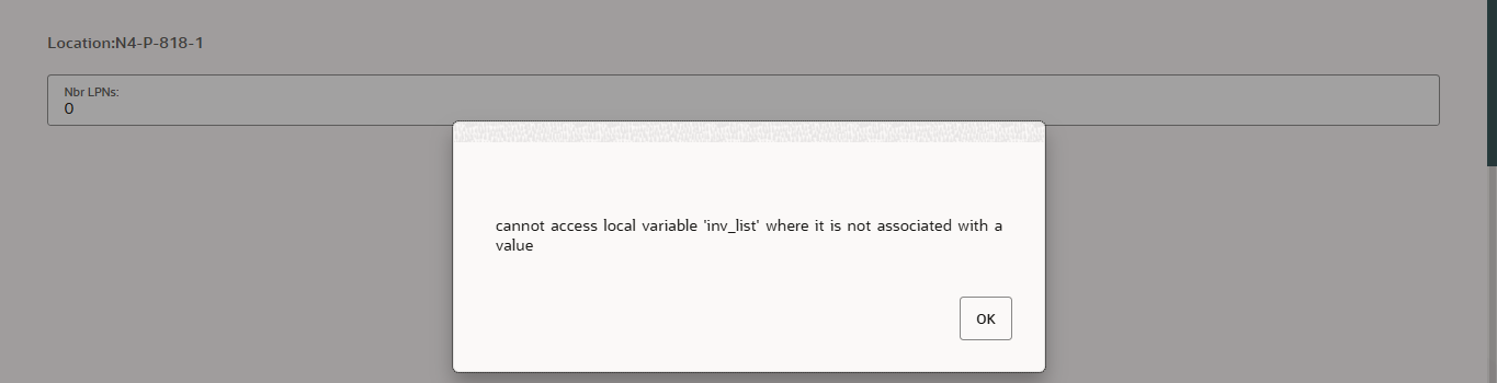 WMS Error: cannot access local variable 'inv_list' where it is not associated with a value ...