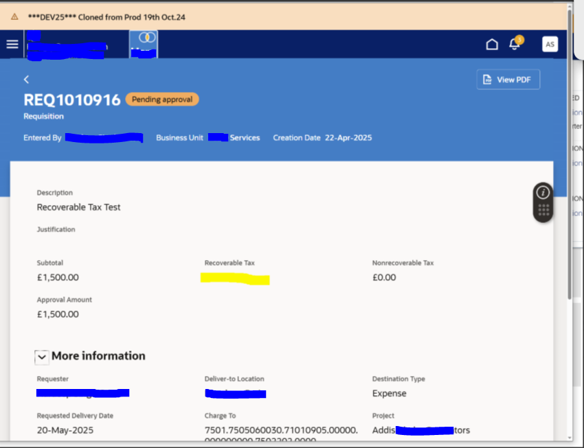 RSSP: Why is Recoverable tax not appearing on a requisition for an ...