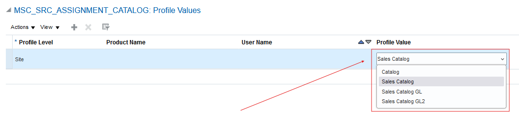How do I update the LOV of profile values: MSC_SRC_ASSIGNMENT_CATALOG ...