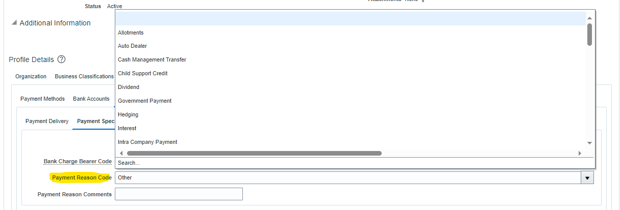 additional values to be created for payment reason code — Cloud ...