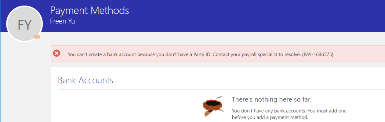 Error on Pending Worker when accessing Payment Method — Cloud Customer Connect