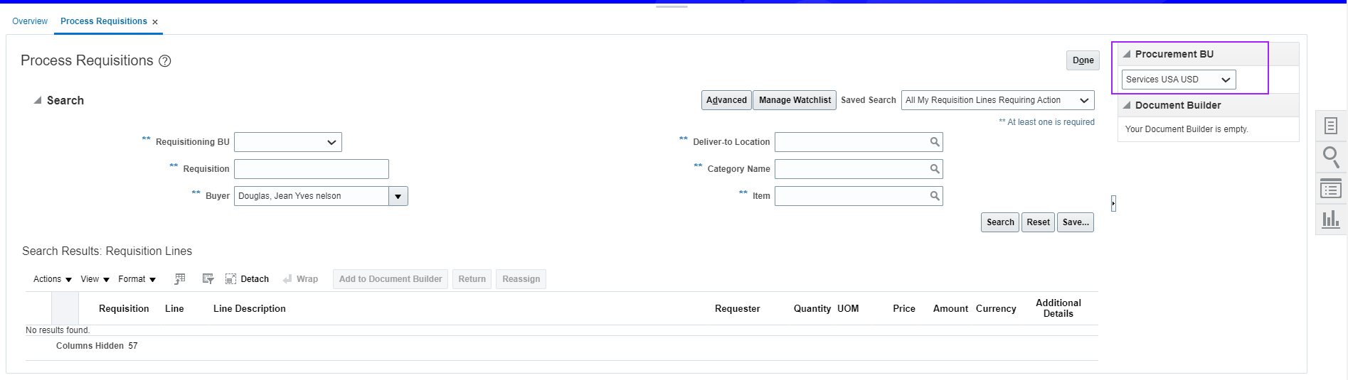 How do I change default BU on process requisition page? — Cloud Customer Connect
