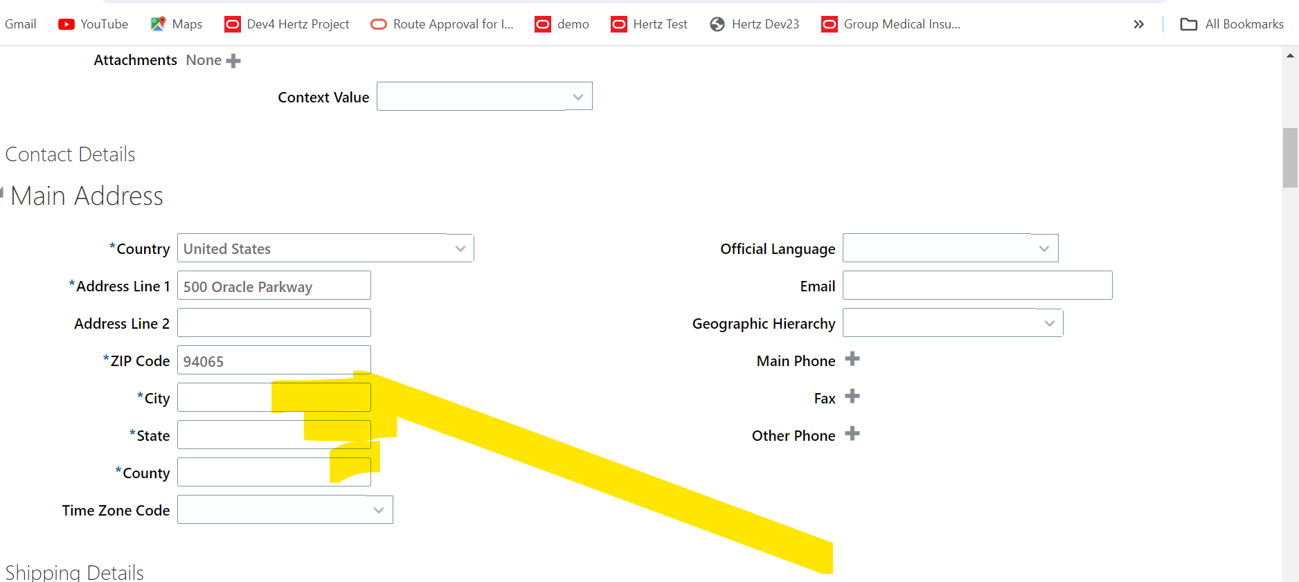 city, county and state are not appearing as LOVs in Manage Locations ...
