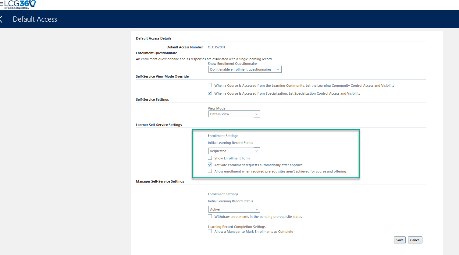 Learner Self-Service Settings - Course Manage Default Access on established courses — Cloud ...