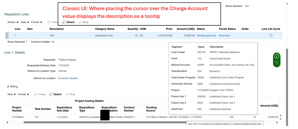 Redwood UI: How to Enable/Display Charge Account Description - Purchase Requisition(RSSP ...
