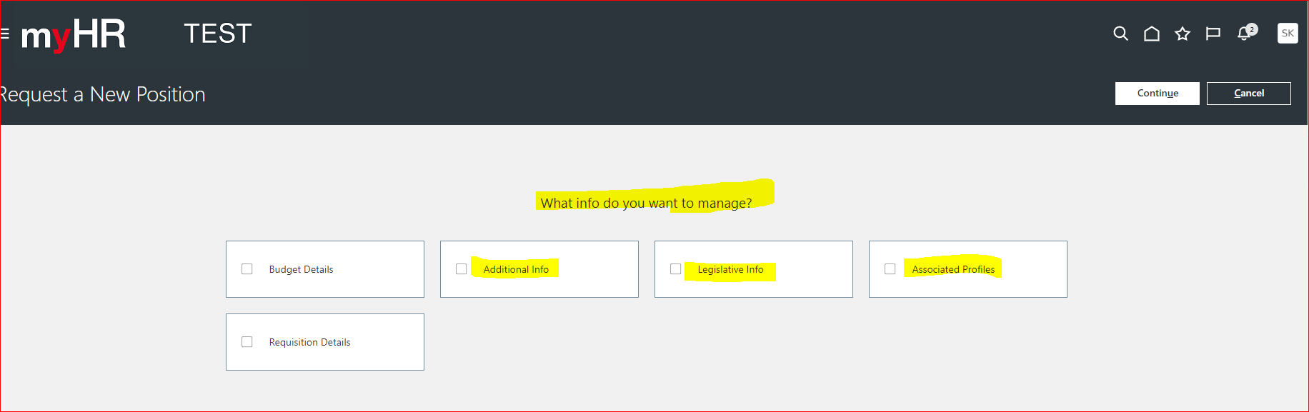 Hide Check Box Options From What Info Do You Want To Manage Page — Cloud Customer Connect