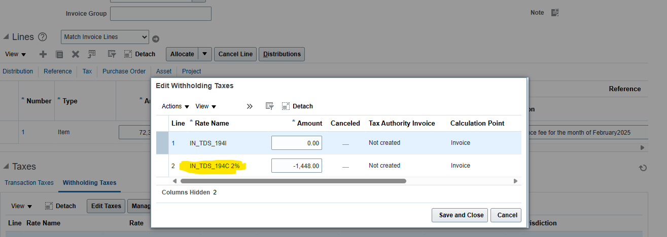 How to edit and change Withholding Tax Rate after a line created with ...