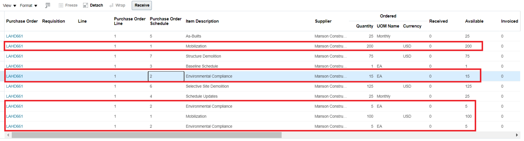How to receive a purchase order line with multiple distribution lines ...