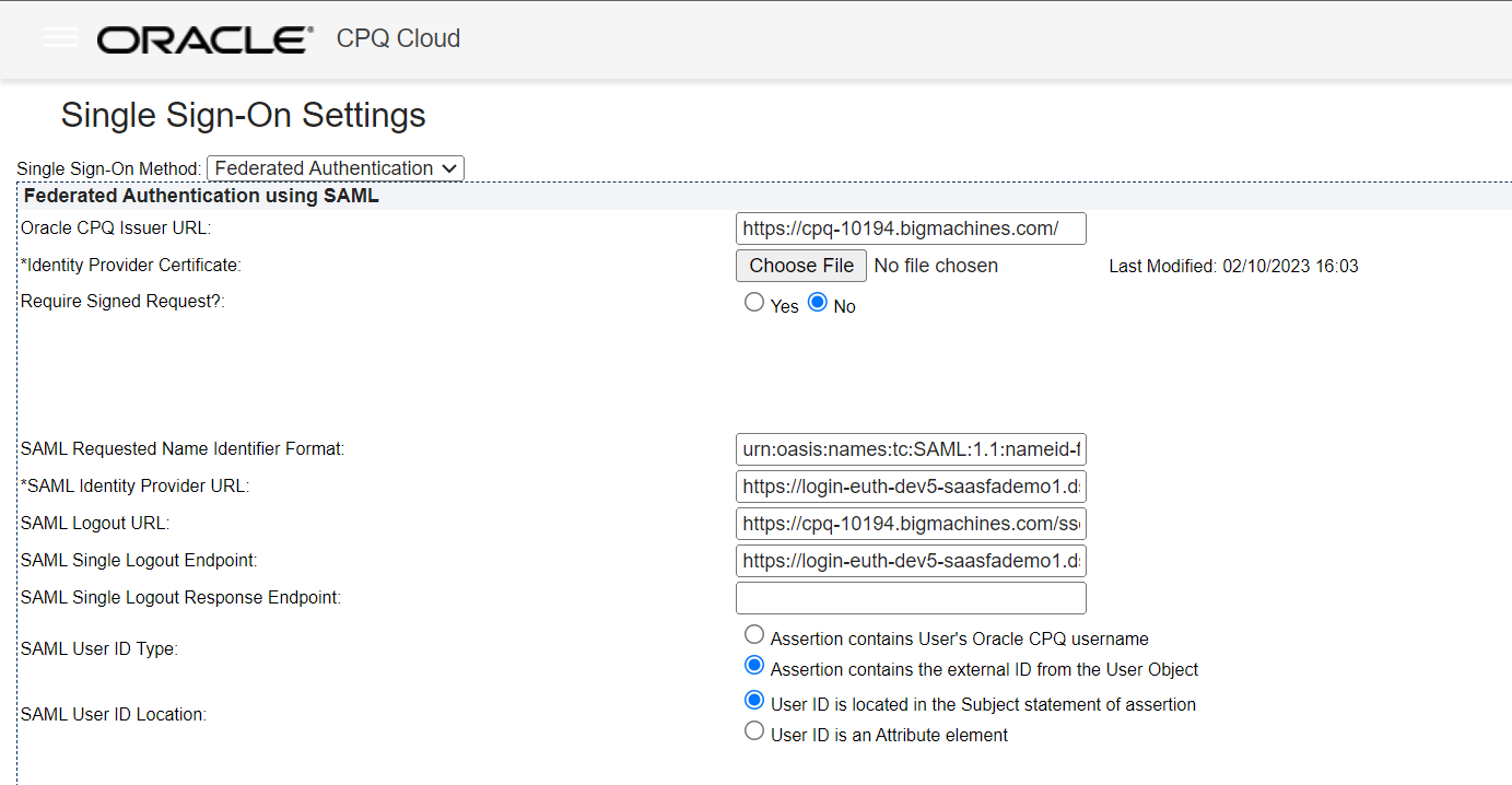 How to configure SSO in CPQ using Oracle CX Sales — Cloud Customer Connect