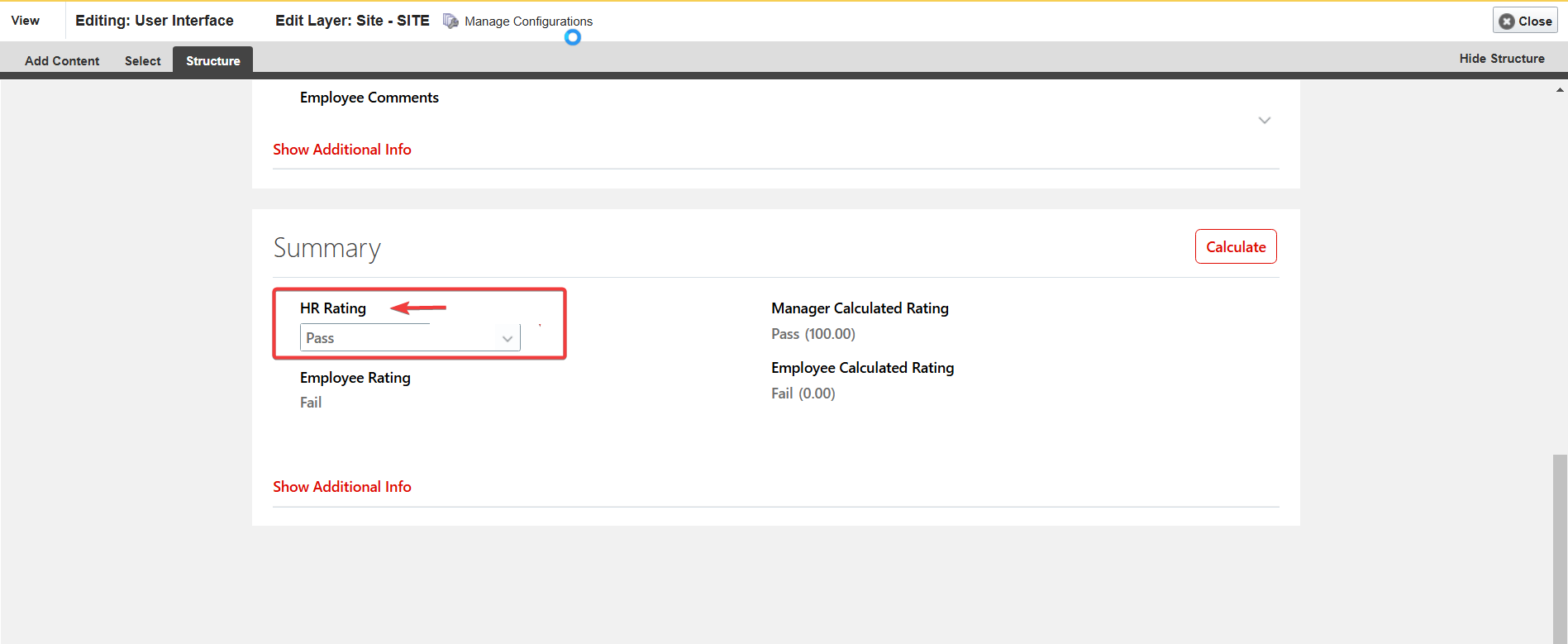Change manual rating field name for the summary section in a specific section in a performance ...