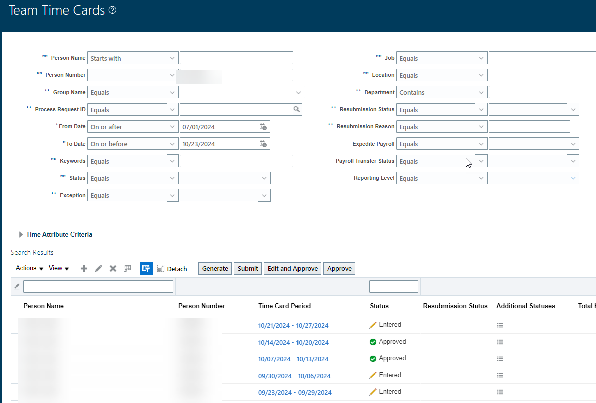 Unable To Search Team Time Cards Redwood Consistently — Cloud Customer Connect
