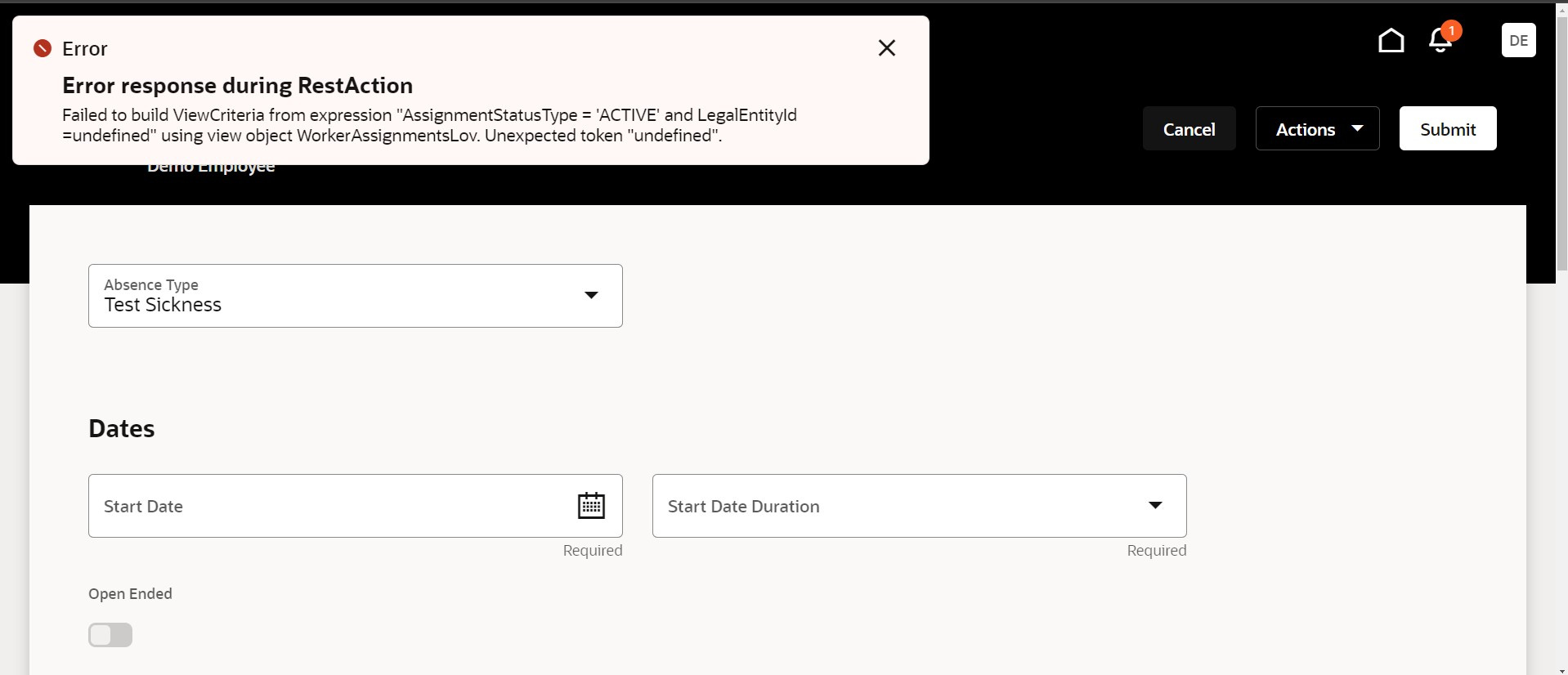 Error On Add Absence Page In Redwood Ui — Cloud Customer Connect