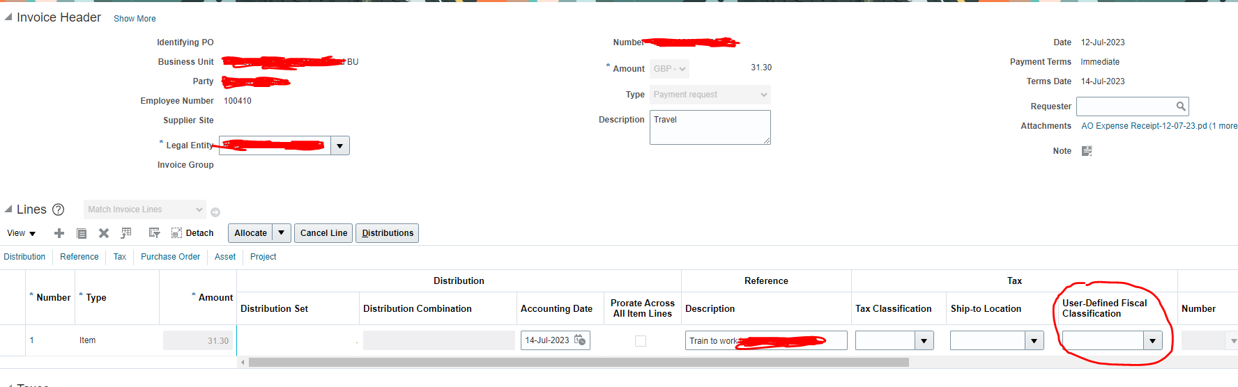 Is There A Way To Default In User Defined Fiscal Classification Code