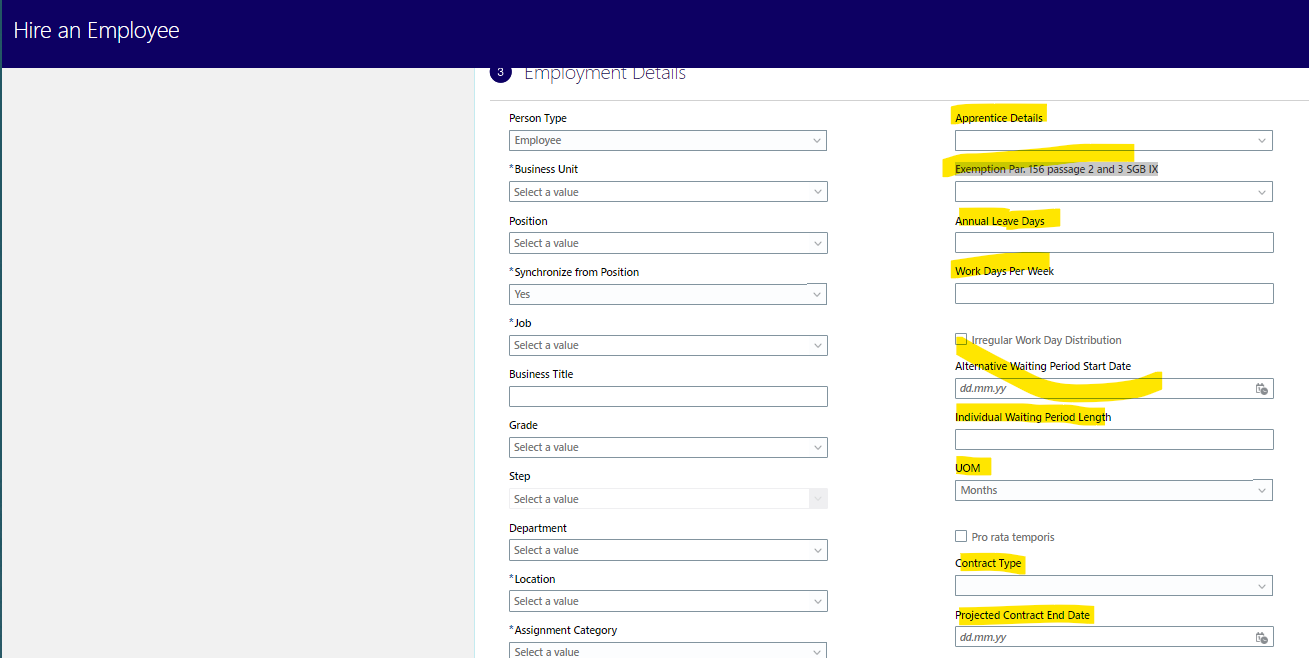 How Can I Hide Fields Under Employment Details In The Quick Action Hire An Employee — Cloud