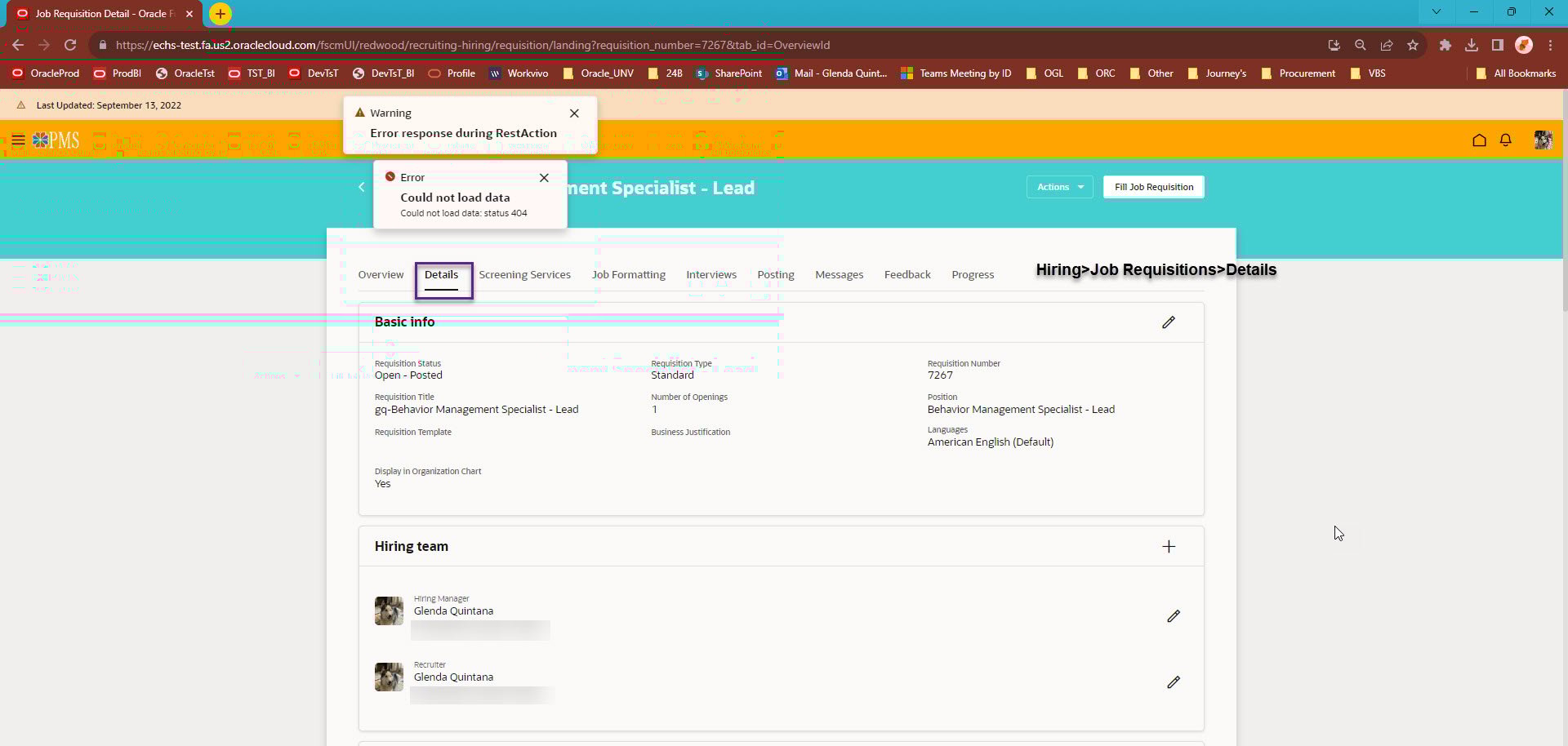 Hiring Job Requisition Details Errorresponse During Rest Action — Cloud